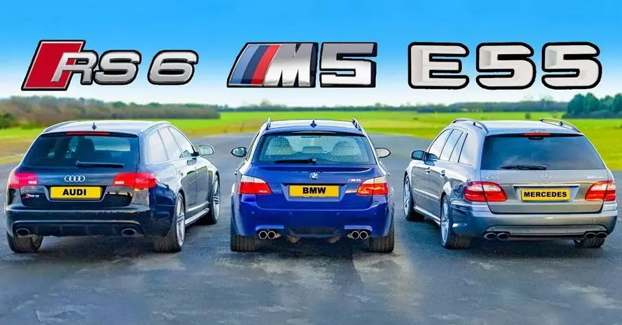 Video: BMW M5 V10, Mercedes-Benz e 55 AMG dhe Audi RS6 luftuan në drage