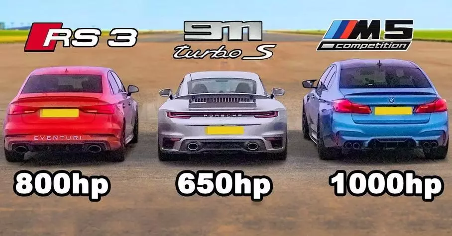 Drag Garë: Porsche 911 Turbo S Kundër 1000-të fortë BMW dhe 800-të fortë audi